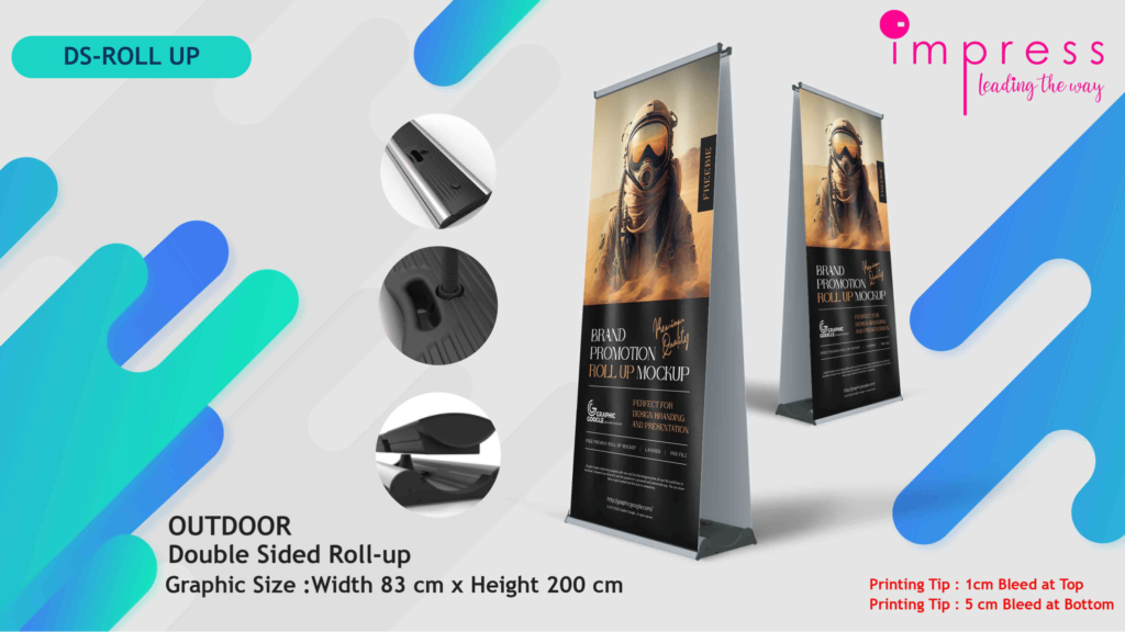 Deluxe Outdoor Roll Up Banner 85 cm x 200 cm – Double Sided – Impress Ltd
