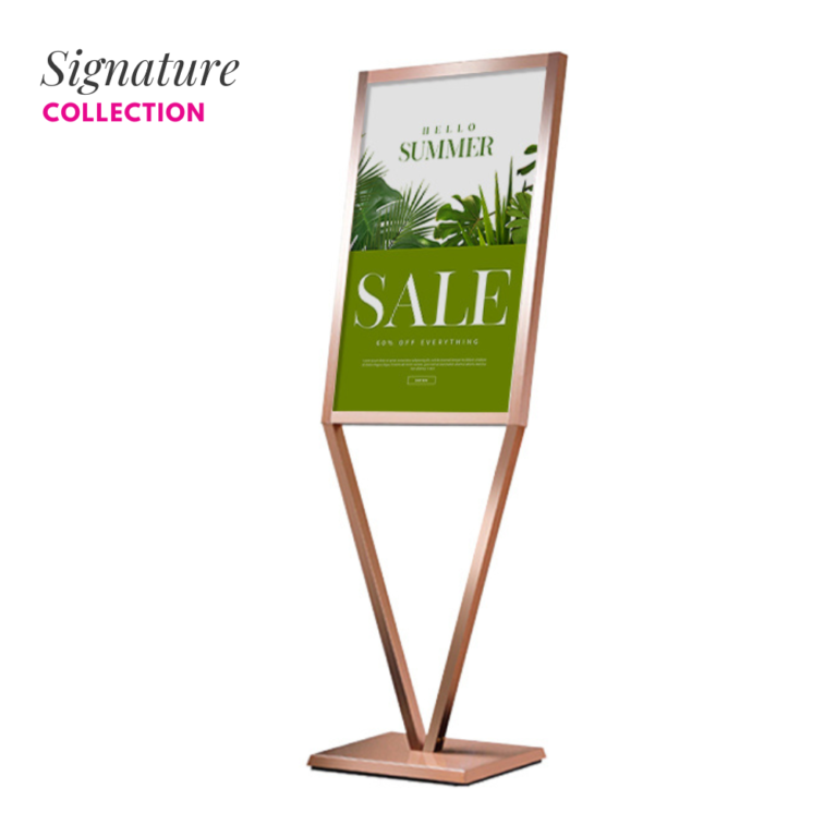 V-Shape Deluxe BZ010 – Rose Gold Standing Signage – Impress Ltd