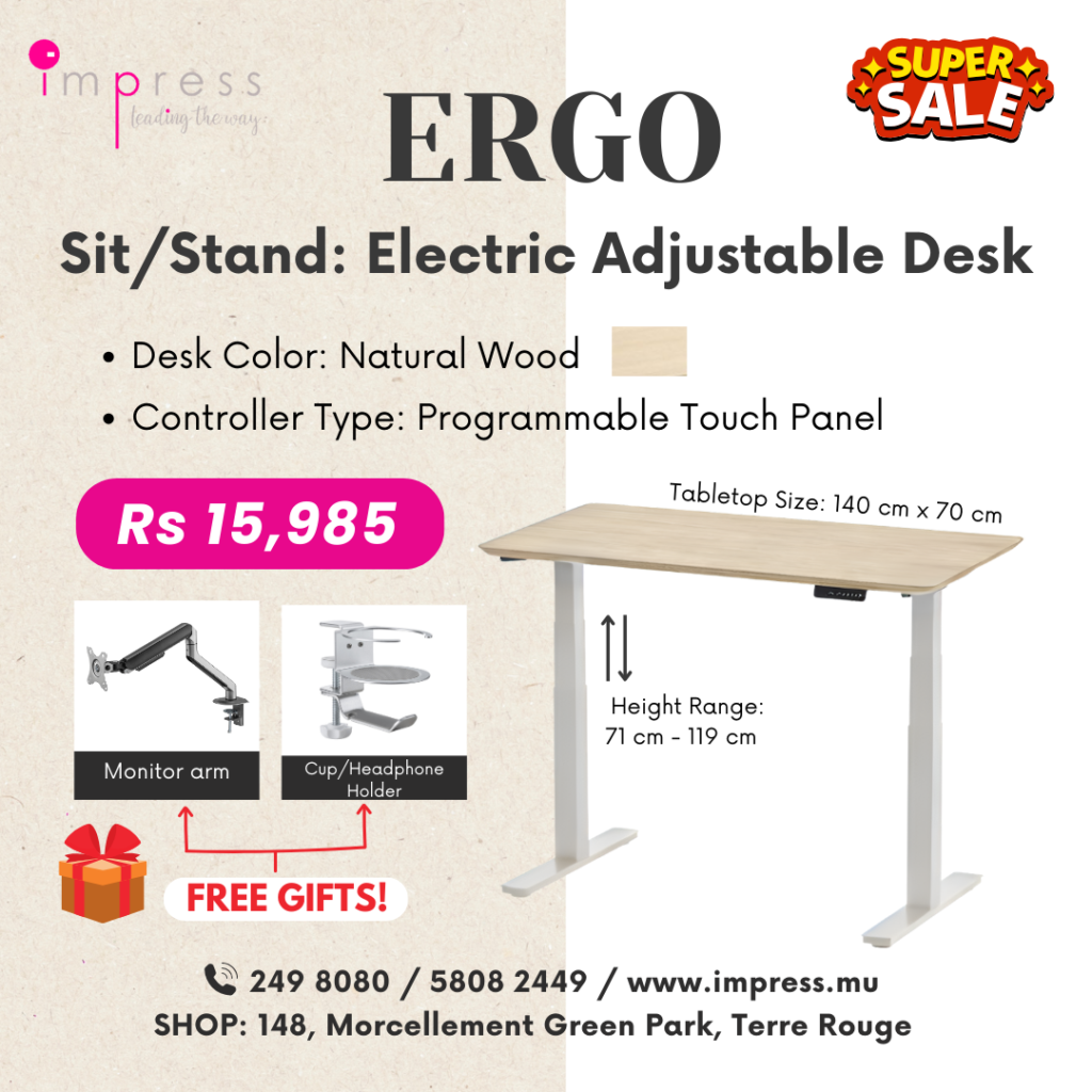 ERGO (Natural Wood 140 x 70) Electric/Motorised Adjustable Desk/Table ...